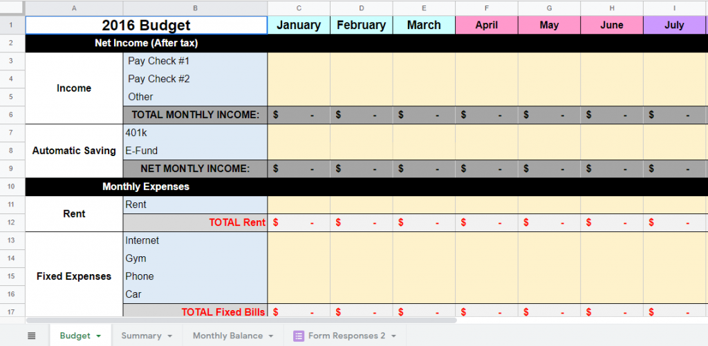 10 Simple Monthly Budget Templates in Google Sheets - Undebt.it Blog